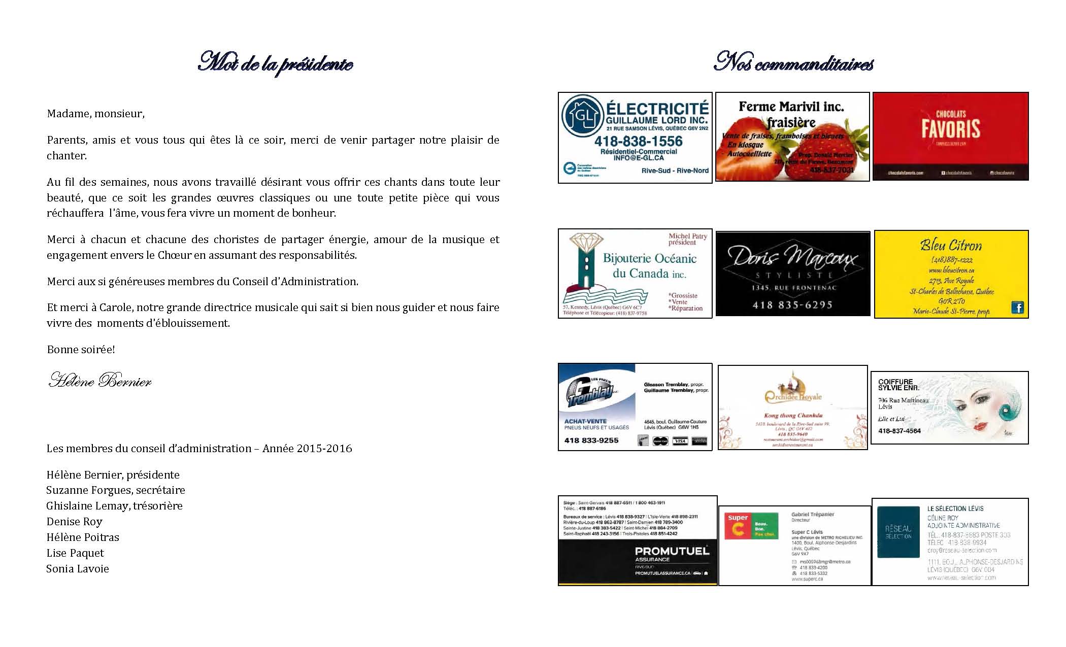 2015 – 2016 – Partenaires – commanditaires – bénévoles – Merci ...